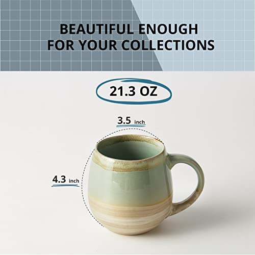 LIFVER 21 Oz Large Ceramic Coffee Mug, Stoneware Coffee Mugs Set of 2, Big Tea Cup for Office and Home, Big Latte Mugs for Coffee, Tea, Dishwasher and Microwave Safe, Green