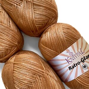 retro-glam metallic ultra-sleek glamour yarn, jewel-tone, extra soft & shiny for knitting and crocheting, chainette, bulk size 4 skeins, 1280yds/400g, 3 dk weight/light worsted (rose gold)