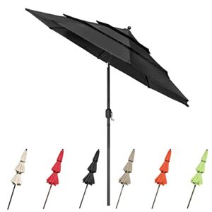 yescom uv70+ 3-tiers 11ft solar powered led patio umbrella with crank tilt for garden yard pool market deck table black