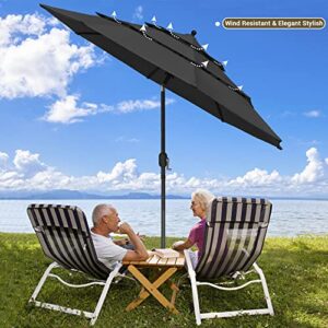 Yescom UV70+ 3-Tiers 11ft Solar Powered LED Patio Umbrella with Crank Tilt for Garden Yard Pool Market Deck Table Black