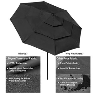 Yescom UV70+ 3-Tiers 11ft Solar Powered LED Patio Umbrella with Crank Tilt for Garden Yard Pool Market Deck Table Black