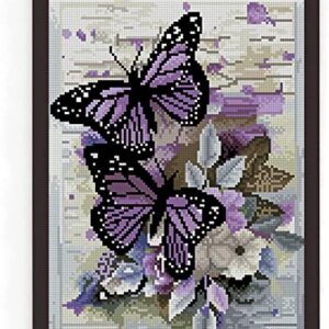 Stamped Cross Stitch Kits,Flowers Needlepoint Butterfly Counted Cross Stitch Kits for Adults Beginners,Full Range of Cross-Stitch Stamped Kits Needlecrafts for Home Wall Decor Cross Stitch Patterns