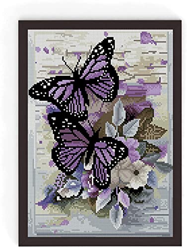 Stamped Cross Stitch Kits,Flowers Needlepoint Butterfly Counted Cross Stitch Kits for Adults Beginners,Full Range of Cross-Stitch Stamped Kits Needlecrafts for Home Wall Decor Cross Stitch Patterns