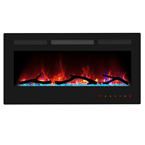 Cheerway 36 Inch Electric Fireplace, Recessed Fireplace Insert and Wall Mount Fireplace Heater with Remote & Touch Control, Adjustable Flame Color & Brightness, Log Set & Crystals, Child Lock & Timer