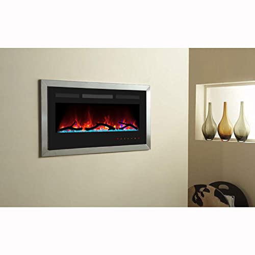 Cheerway 36 Inch Electric Fireplace, Recessed Fireplace Insert and Wall Mount Fireplace Heater with Remote & Touch Control, Adjustable Flame Color & Brightness, Log Set & Crystals, Child Lock & Timer