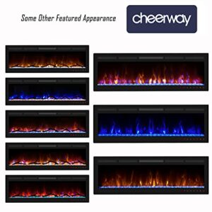 Cheerway 36 Inch Electric Fireplace, Recessed Fireplace Insert and Wall Mount Fireplace Heater with Remote & Touch Control, Adjustable Flame Color & Brightness, Log Set & Crystals, Child Lock & Timer