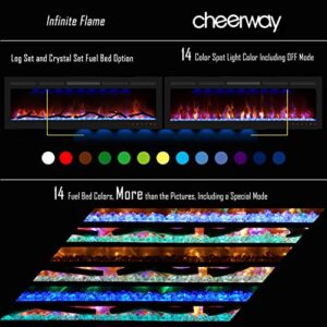 Cheerway 36 Inch Electric Fireplace, Recessed Fireplace Insert and Wall Mount Fireplace Heater with Remote & Touch Control, Adjustable Flame Color & Brightness, Log Set & Crystals, Child Lock & Timer