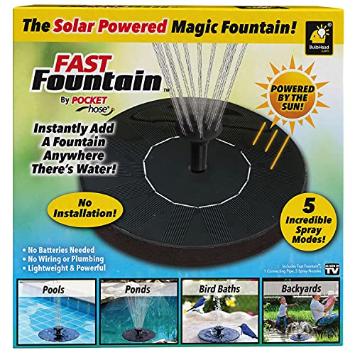 Fast Fountain Pocket Hose Solar-Powered-Instantly Adds a Water Feature Virtually Anywhere-5 Spray Modes-No Installation or Batteries Required-for Bird Baths & More, 6 in. (D) x 2 in. (H), Black