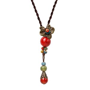 minachi bohemian flower colorful ceramic beads necklace, tricolor beaded jewelry, gifts for women and girls (1)