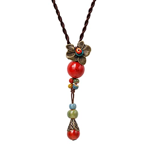 MINACHI Bohemian Flower Colorful Ceramic Beads Necklace, Tricolor Beaded Jewelry, Gifts for Women and Girls (1)