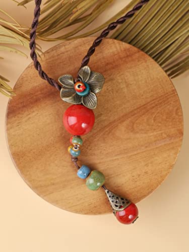 MINACHI Bohemian Flower Colorful Ceramic Beads Necklace, Tricolor Beaded Jewelry, Gifts for Women and Girls (1)