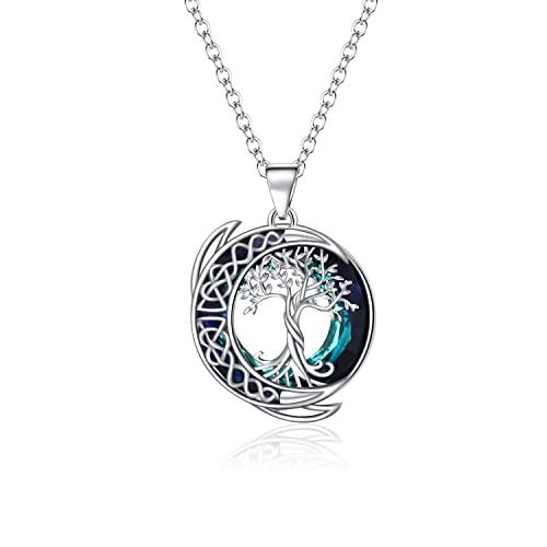 Kattepote Moon Tree of Life Necklace S925 Sterling Silver Crystal Tree of Life Pendant Necklace Celtic Knot Full Moon Tree of Life Women's Jewellery Gift