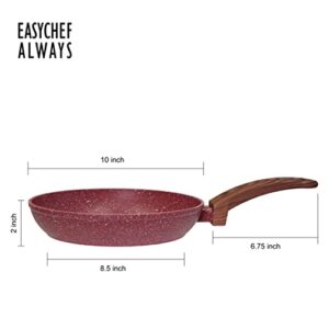 Easy chef always 10 Inch Nonstick Frying Pan Skillet, Non Stick Granite Coating Egg Pan Fry Pan Omelet Pan Saute Pan, Healthy Stone Cookware Chef’s Pan, PFOA Free, Induction Compatible, Red