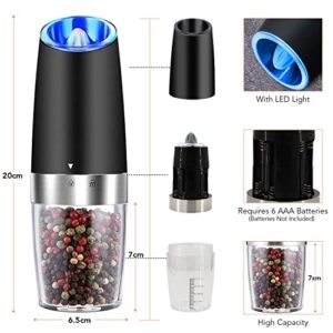 Gravity Electric Salt and Pepper Grinder Set, Automatic Pepper and Salt Mills, One Hand Operation, Adjustable Coarseness, Battery Powered with LED Light, Utility Brush, Stainless Steel 2 Pack, Gifts