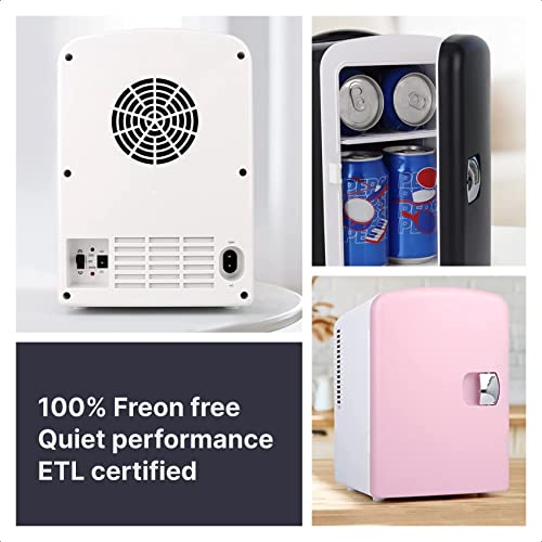 Living Enrichment Mini Fridge Chilling and Warming, AC/DC Power Portable Refrigerator, 4L 6 Cans Capacity, for Skincare, Foods, Medications, Milk, Home and Travel Pink White