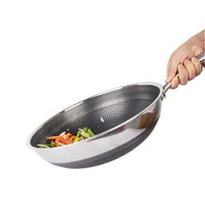 CATHYLIN Wok Pan Stainless Steel Stir-fry Wok with Lid 12.5" Non Stick Skillet with Stay-cool Handle PFOA Free Suitable for Induction, Ceramic, Electric, and Gas Cooktops