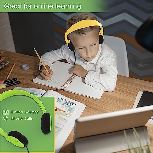 Redskypower 10 Pack Multi Color Kid's Wired On Ear Headphones, Individually Bagged, Disposable Headphones Ideal for Students in Classroom Libraries Schools, Bulk Wholesale