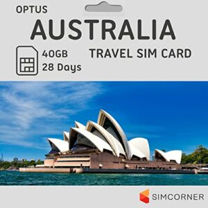 australia sim card (40 gb, 28 days)- optus prepaid sim card w/unlimited minutes & sms to australian mobiles- 3-in-1 4g hotspot card w/tethering- standard, micro, & nano sim card for unlocked phones