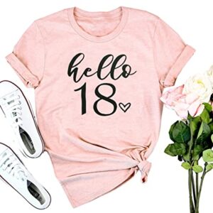 HEYO Women 18th Birthday Hello 18 Shirt Pink, Medium