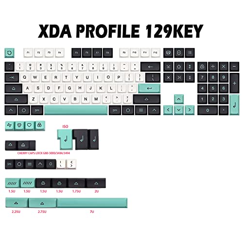 JSJT Custom keycaps PBT keycaps 129 Keys XDA Profile Tricolor keycaps with 6.25U 7U Spacebar Keys for 61/64/84/87/96/98/104/108 Cherry MX Switch Mechanical Keyboard ANIS/ISO Layout