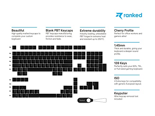 Ranked Blank Premium Keycap Set | 1.4 mm Thick PBT | Cherry Profile for Mechanical Keyboard (Black, 139 Keys)