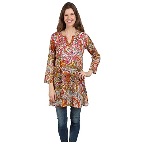 FLORIANA Womens Floral Embroidered Blouse - Long Tunic, Cute Tops for Women Pink, Small