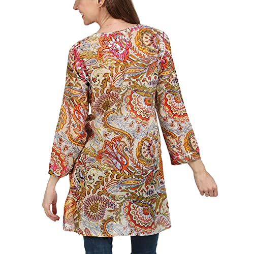 FLORIANA Womens Floral Embroidered Blouse - Long Tunic, Cute Tops for Women Pink, Small