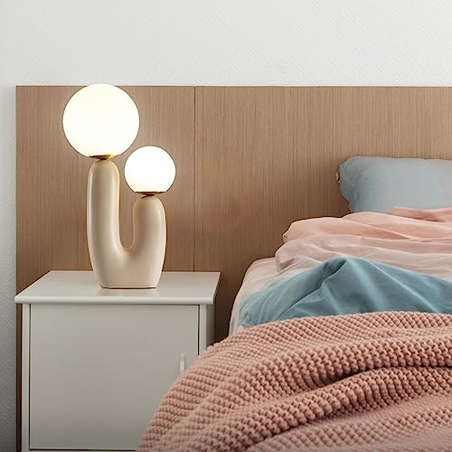 ACLBLK 2-Lights Nordic Simplicity Resin Table Lamp Post-Modern Creative Glass Desk Light G9 Bedroom Bedside Night Light for Villa Living Room Office Library Homestay Hotel Exhibition Hall