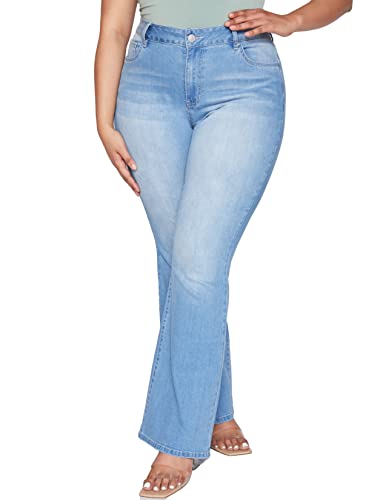 YMI Classic Essential Casual Bell Bottom Boot Cut Flared Plus Size Jeans for Women (Light wash Denim,16)