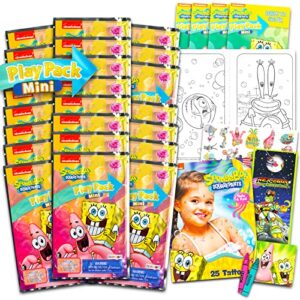 viacom spongebob squarepants mini party favors set for kids - bundle with 24 mini spongebob grab n go play packs with coloring pages, stickers and more (spongebob birthday party supplies)