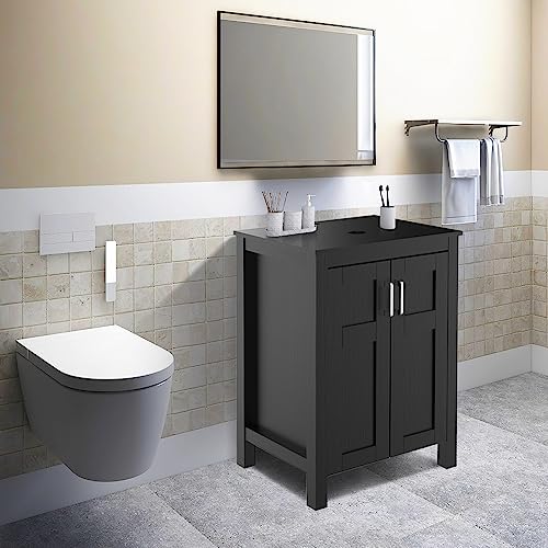 ARTETHYS 24 Inches Single Bathroom Vnaity Modern Pedestal Sink Bathroom Stand Cabinet Wood Black Bathroom Cabinet