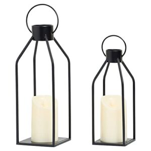 hpc decor modern farmhouse lantern decor- black metal candle lanterns living room decor- lanterns decorative w/ timer flickering candles for home decor, indoor, outdoor, table, fireplace mantle decor