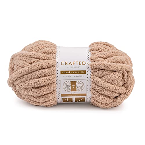 Crafted By Catherine Chunky Chenille Yarn - 2 Pack (41 Yards Each Skein), Beige, Gauge 7 Jumbo