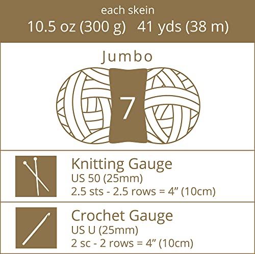 Crafted By Catherine Chunky Chenille Yarn - 2 Pack (41 Yards Each Skein), Beige, Gauge 7 Jumbo