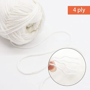 NICEEC 4 Skeins Soft Baby Yarn 100% Cotton Yarn for Crochet Knitting 4 Ply Yarn Blanket Yarn for DIY Craft Fingering Weight Yarn Total Length 4×175yds/4×50g-1#White