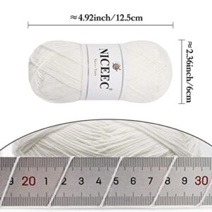 NICEEC 4 Skeins Soft Baby Yarn 100% Cotton Yarn for Crochet Knitting 4 Ply Yarn Blanket Yarn for DIY Craft Fingering Weight Yarn Total Length 4×175yds/4×50g-1#White