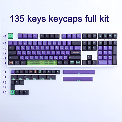 JOMKIZ PBT Keycaps,135 Keys Mecha Dye Sublimation Cherry Profile Keycaps with 7U Clear Spacebar Japanese Keycap Set for Cherry MX Switches US Layout Mechanical Keyboards