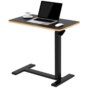 SANODESK Medical Adjustable Overbed Bedside Table with Hidden Casters, Pneumatic Mobile Laptop Computer Standing Desk Cart with Tray, Hospital and Home Use(27.6" W x 15.7" D, Black)