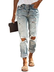 hetipr women's ripped boyfriend jeans mid rise loose fit distressed stretchy denim pants us medium, light blue