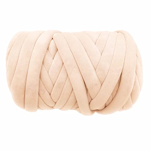 4 LBS Super Bulky Chunky Yarn, 1.2inch Thick Beige Velvet Washable Softee Hand Knitting Giant Jumbo Tubular Yarn for Arm Knitting Extreme DIY Blankets Rugs Pillow Making 85 Yards