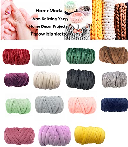 4 LBS Super Bulky Chunky Yarn, 1.2inch Thick Beige Velvet Washable Softee Hand Knitting Giant Jumbo Tubular Yarn for Arm Knitting Extreme DIY Blankets Rugs Pillow Making 85 Yards