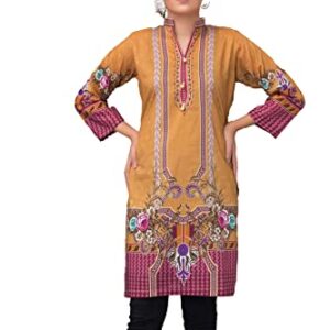 IshDeena Pakistani Kurtis for women Indian Style Cotton Tunics Womens Tops Printed Lawn (2X-Large, Musturd Yellow)