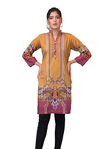 IshDeena Pakistani Kurtis for women Indian Style Cotton Tunics Womens Tops Printed Lawn (2X-Large, Musturd Yellow)