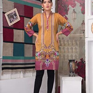 IshDeena Pakistani Kurtis for women Indian Style Cotton Tunics Womens Tops Printed Lawn (2X-Large, Musturd Yellow)