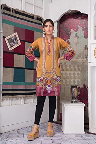 IshDeena Pakistani Kurtis for women Indian Style Cotton Tunics Womens Tops Printed Lawn (2X-Large, Musturd Yellow)