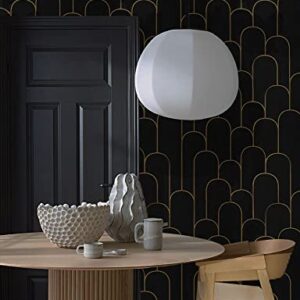 Stripe Peel and Stick Wallpaper Modern Black Contact Paper Geometric Black and Gold Removable Paper Self Adhesive Wallpaper Decorative for Wall Countertop Cabinet Furniture Vinyl Film 17.3"X118.7"