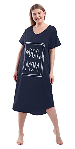 FEREMO 3 Pack Plus Size Nightgowns V Neck Nightshirts Short Sleeve Printed Sleepwear Soft Loungewear for Women (4X, Black+Wine Red+Dog Mom Navy Blue)