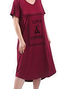 FEREMO 3 Pack Plus Size Nightgowns V Neck Nightshirts Short Sleeve Printed Sleepwear Soft Loungewear for Women (4X, Black+Wine Red+Dog Mom Navy Blue)