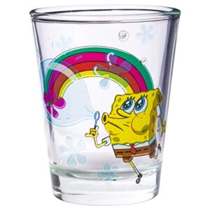 Silver Buffalo SpongeBob SquarePants Poses Floral Krabby Patty 4-Pack Mini Glass Set, 1.5 Ounces