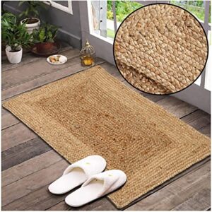 Bedding Craft Hand Woven Farmhouse 2x3 Ft Tightly Braided Chindi and Jute Rug 24x36 Natural – Reversible Durable Sustainable for Home Décor